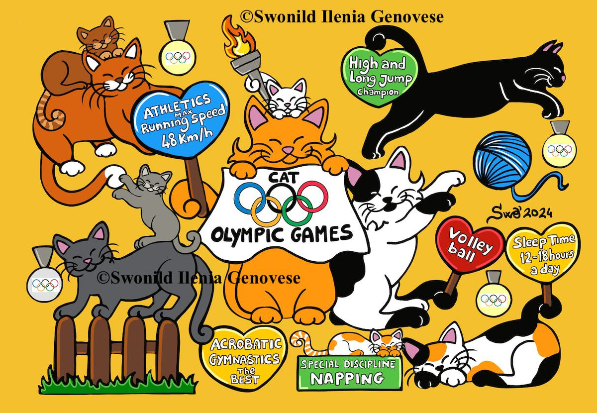 Drawings D005: Titina and Friends - Cat Olympic Games| Postcards Market