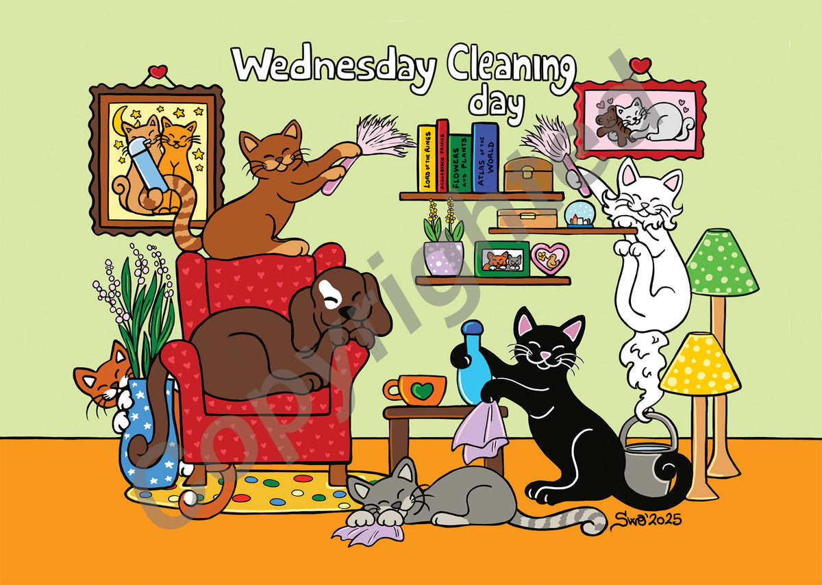 Drawings D029: Titina and Friends: Wednesday Cleaning Day| Postcards Market