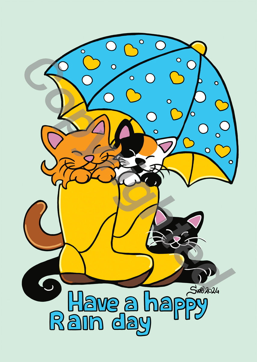 Drawings D001: Titina and Friends: Happy Rain Day| Postcards Market