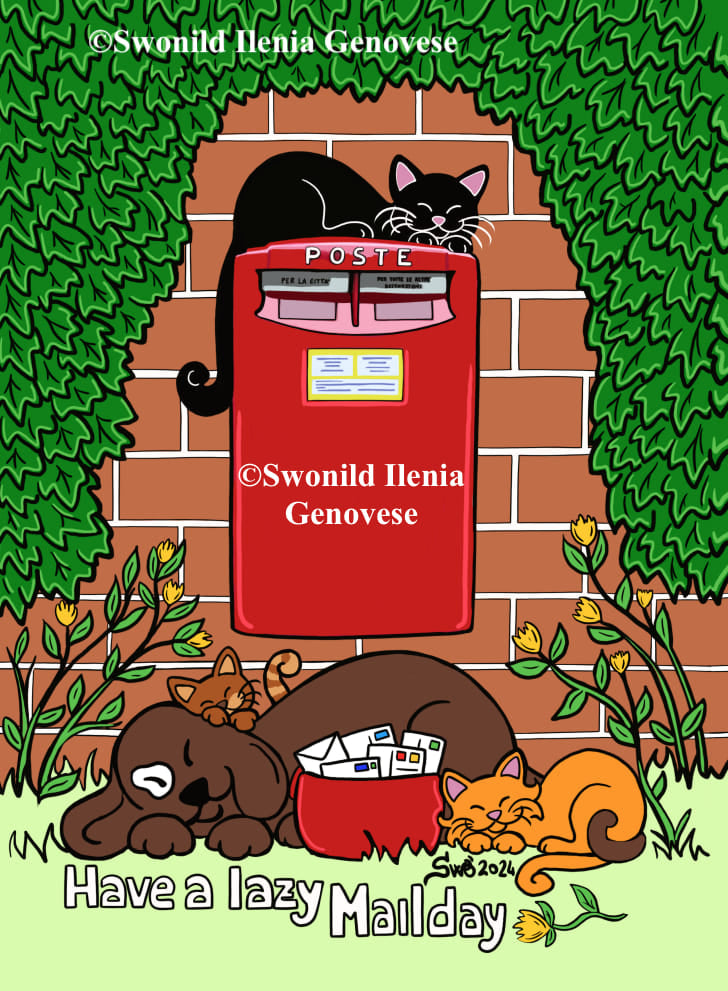 Drawings (D025): Titina and Friends - Have a Lazy MailDay| Postcards Market