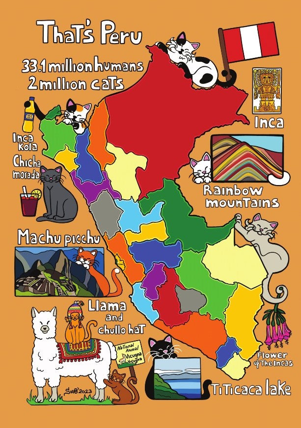 Drawings: Titina and Friends - Map of Peru| Postcards Market